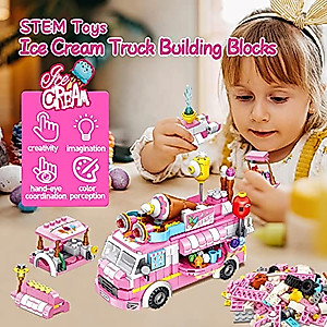 Ice Cream Truck Building Sets for Girls,12in1 Friends Ice Cream Truck Toys for Kids,Pink Food Truck Toy Building Blocks,STEM Educational Toy for Children's Day Gift,Birthday Gifts for Girls Age 6-12 +