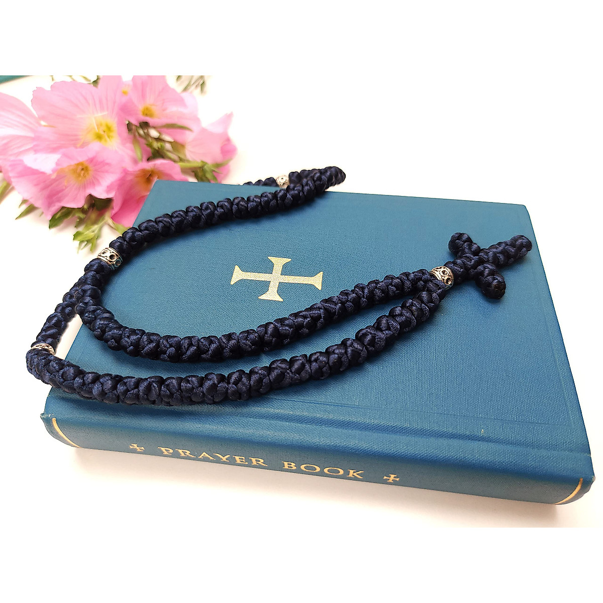 Monastery Vodoca Christian 100-knot Prayer Rope ǀ Smooth Silk Satin Cord (Navy Blue)