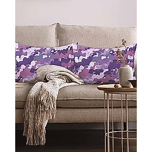 LUSWEET Cotton Throw Pillow Covers Reversible Set of 2, Camouflage Netting Camo Purple Soft Couch Pillow Covers for Sofa Bedroom Living Room 12 x 20 Inch Decorative Cushion Case Home Decor