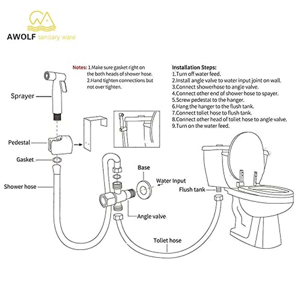 MAKEJ Toilet Bidet Sprayer Douche Kit Gold Hand Held Shower Faucet Stainless Steel Copper Valve Set(E)