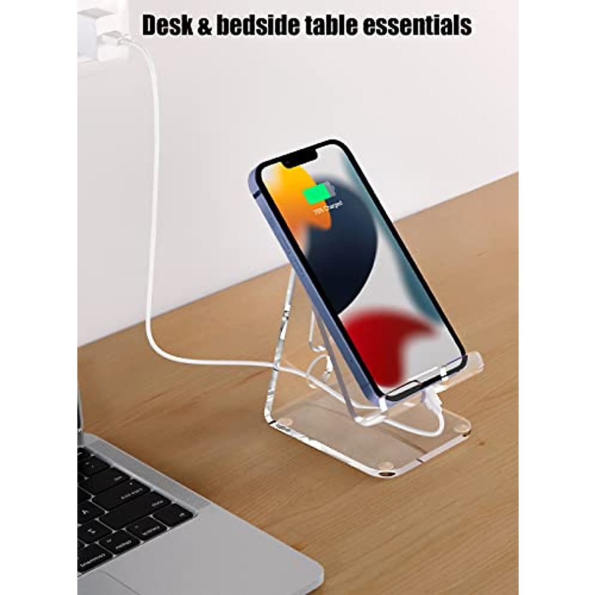 FUCDTEF Acrylic Cell Phone Stand for Desk, Clear Cell Phone Holder, Desktop Mobile Stand Compatible with iPhone 12 13 14 Pro Max, Samsung Galaxy