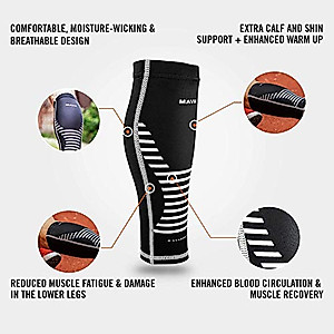 Mava Sports Calf Sleeves Compression (Pair), Leg Compression Calf Sleeve for Runners, for Men & Women, Unisex (Black, X-Large)..