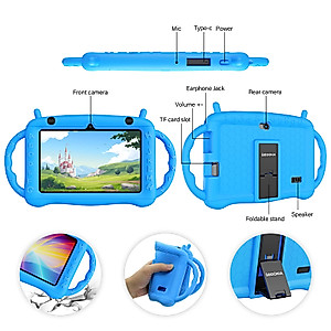 MOOKIA Kids Tablet Android 12 Tablet for Kids 7 inch Learning Tablet Quad-Core 32GB GMS Certified WiFi Bluetooth 4.2 Dual Camera Parental Control with Drop-Proof Case (Blue)