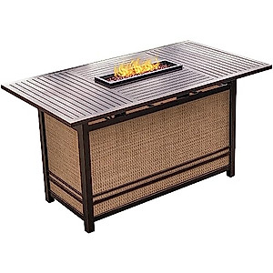Hanover Traditions 5-Piece High-Dining Patio Set with 4 Tall Counter-Height Swivel Chairs and Rust-Free Aluminum Slat 30,000 BTU Rectangular Fire Pit Table, Modern Weather Resistant Outdoor Furniture