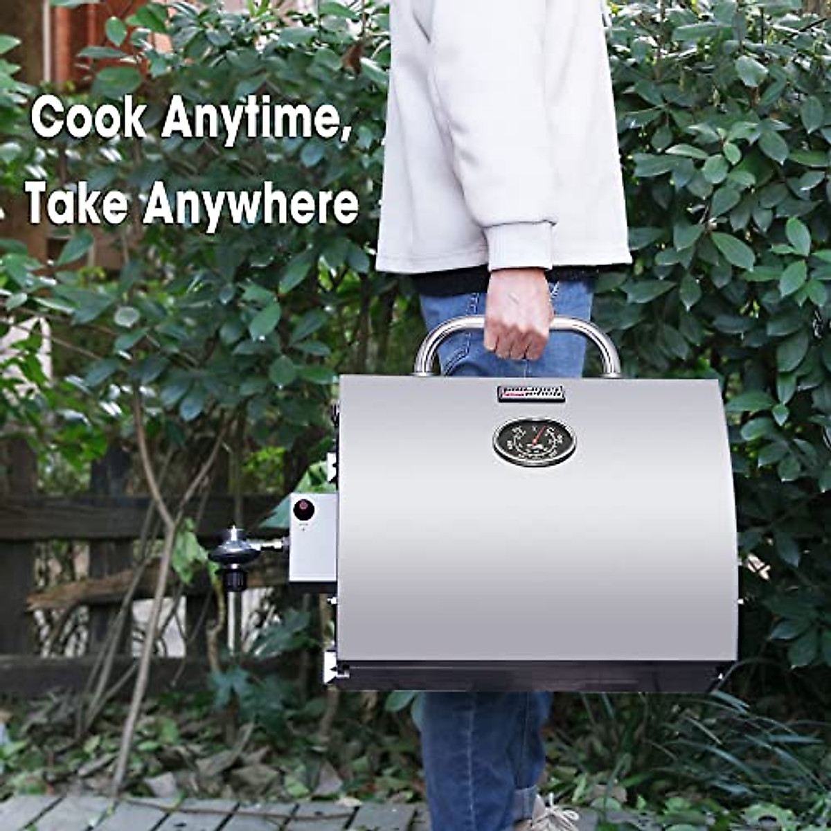 Royal Gourmet GT1001 Stainless Steel Portable Grill, 10000 BTU BBQ Tabletop Gas Grill with Folding Legs and Lockable Lid, Outdoor Camping, Deck and Tailgating, Silver