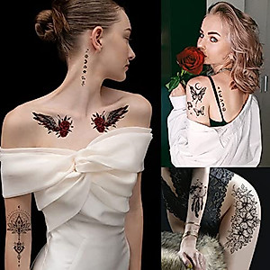 Casciybo Flower Butterfly Temporary Tattoos for Women Girls, 12Sheets Large Black Waterproof Half-Arm Shoulder Adults Fake Tattoo, Blue Realistic That Look Real Last Long Party Favors Supplies Gifts