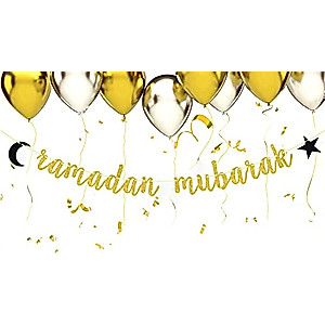 Ramadan Mubarak Banner Eid Mubarak Banner Gold GlitterEid Mubarak Decorations | Eid Mubarak Party Decorations Supplies Eid Mubarak Party Decorations（Coffee Gold and Black）
