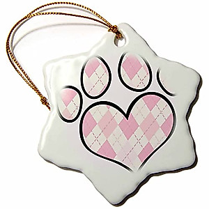 3dRose Cute Paw Print in Pinkie Pie Argyle - Ornaments (orn-122547-1)