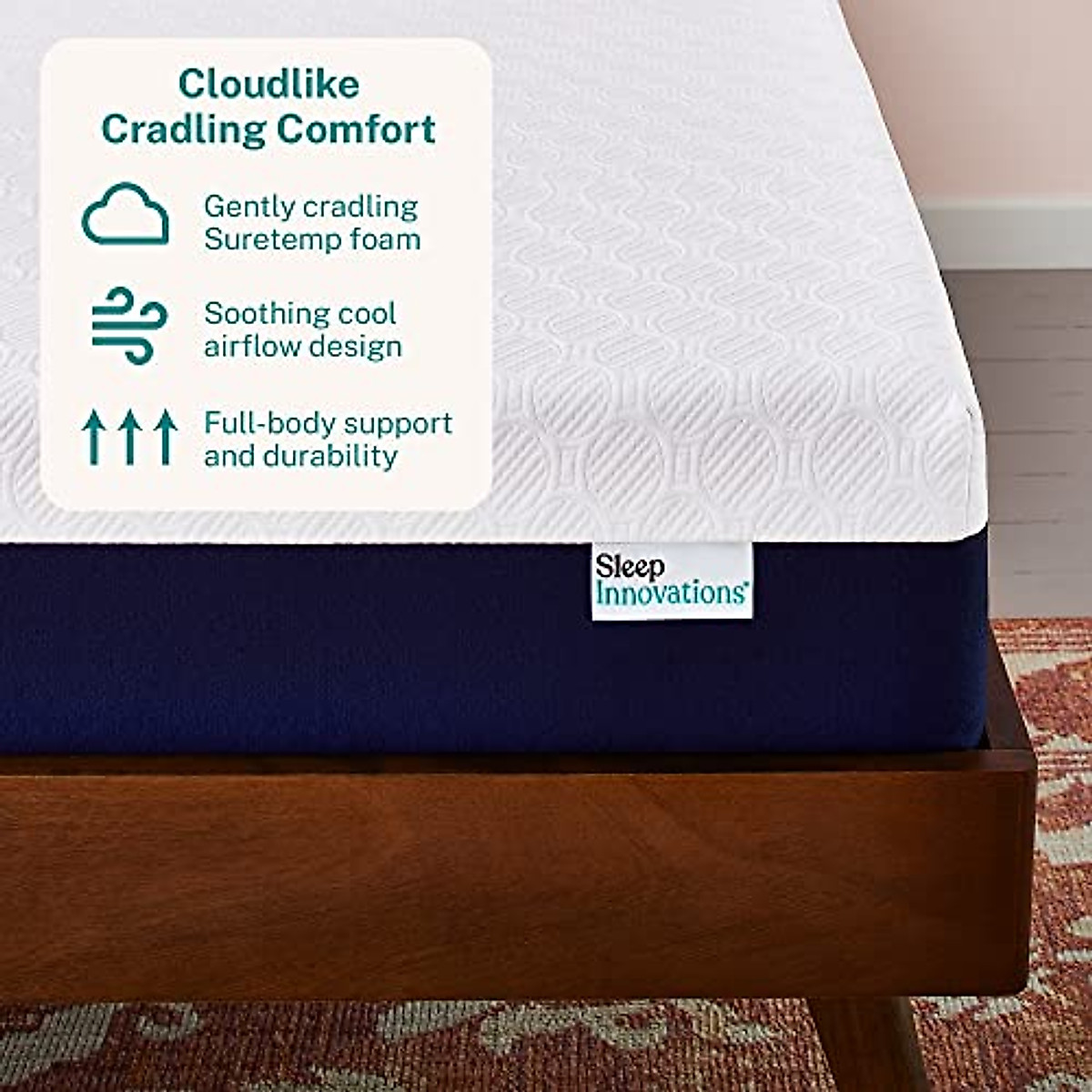 Sleep Innovations Shiloh 12 Inch Memory Foam Mattress with Ventilated Suretemp Foam for Breathability, Queen Size, Bed in a Box, Medium Firm Support