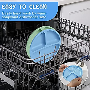 Vicloon Toddler Plates, 2 Pcs Silicone Baby Plates, BPA Free Suction Plates with 2 Pcs Baby Bendable Spoons, Suction Plate Feature, Divided Plate Design,Toddler Plate Microwave & Dishwasher Safe