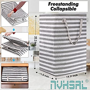 Collapsible Laundry Hamper with Handles, Large Laundry Basket 75L Freestanding Square Storage Bin Towels Toy Clothes Organizer Canvas Waterproof Laundry Baskets for Home Travel School (Grey White)