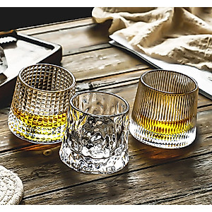ueecool Whiskey Rocks Glasses, Tumbler Crystal Bar Glass, Rotatable Double Old Fashion Set of 3, 6 oz, Clear,Father's Day Gift (3pc Whiskey Glasses), (WG003)