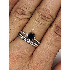 Cut Black Onyx double Ring 925 Sterling Silver Vintage Tribal Gipsy Boho Look US Size 5 6 7 8 9 (8)