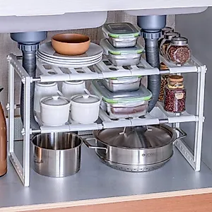 LEAYAN Under Sink Storage Under Sink Organizer Kitchen,Expandable Home Organizer Rack,Multifunctional Under Sink Organizer Home Storage Rack,for Bathroom Under Sink Rack Shelf, White 60 * 26 * 38cm