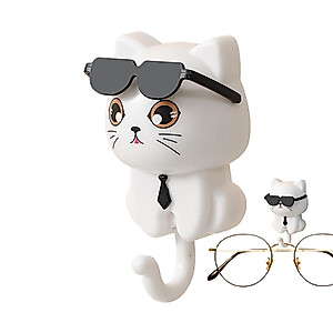 Cat Hooks - Long Lasting Cat Key Holder, Kitten Coat Hooks | Cute Cat Key Hook With Sunglasses Adhesive, Adhesive Coat Wall Mounted Hook, Multipurpose Coat Hooks Key Holder For Wall Coat Bag Scarf Hat