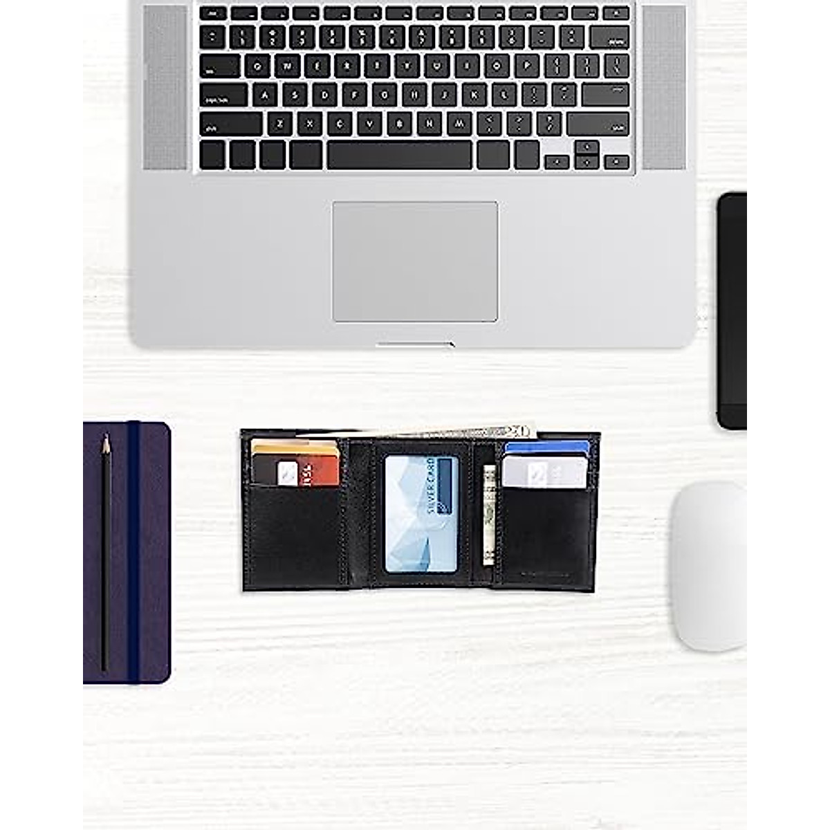 Amazon Essentials Men's Vertical Trifold Leather Wallet, Black, One Size