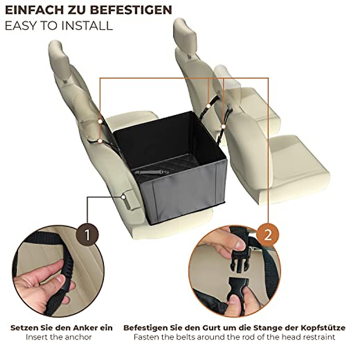 Wuglo Extra Stable Dog Car Seat - Reinforced Car Dog Seat for Medium-Sized Dogs with 4 Fastening Straps - Robust and Waterproof Pet Car Seat for The Back Seat of The Car (M Size, Black)
