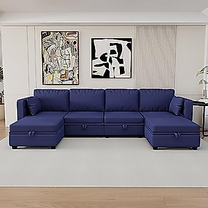 Goohome U Shaped Modular Sectional Sofa, Modern Comfy Linen 6 Seat Oversized Couch with Reversible Chaise and Storage Seats, Living Room Furniture Sets for Bedroom, Office