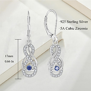 OSKINIA Infinity Earrings for Women 925 Sterling Silver Twisted Leverback Dangle Drop Earrings 3A Cubic Zirconia January Birthstone Garnet Birthday Mother's Day Jewelry Gift