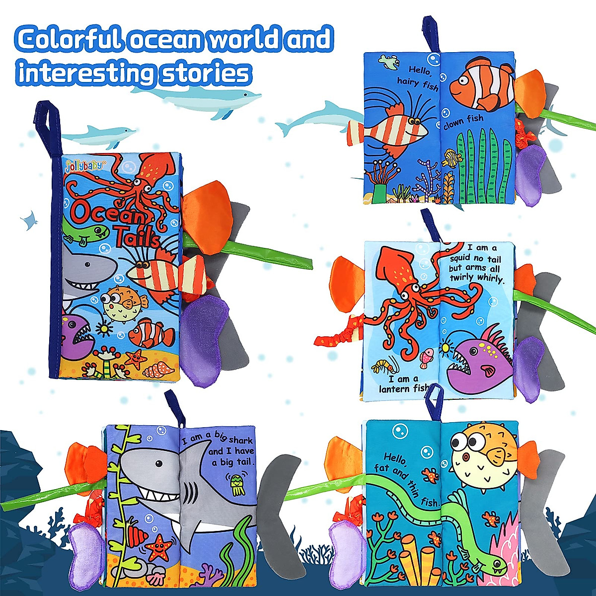 Magic4U 2PCS Jungle & Ocean Tails Crinkle Baby Books for 0-3 Years Old Newborn Toys, Black and White High Contrast Sensory Baby Toys Baby Soft Book for Early Education (Ocean + Jungle)