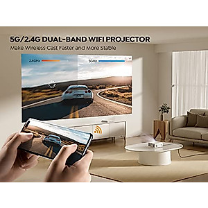 Projector with WiFi and Bluetooth, 9000L Portable Movie Projector 5G WiFi 1080P 4K Support, YABER V5 Mini Home Theater Projector with Tripod and Bag Compatible with Phone HDMI PC TV Stick