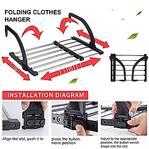 Candumy Portable Clothes Drying Rack for Balcony Railings Windowsill, Folding Towel Rack Indoor Outdoor Retractable Laundry Rack with Sock Clips for Drying Socks