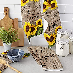 3 Pack Sunflowers Floral Kitchen Towels with Hanging Loop Super Absorbent Soft Farmhouse Dish Towels for Kitchen Live LoveLaugh Rustic Country Tea Hand Towels 18x28 Drying Cleaning Home Decor