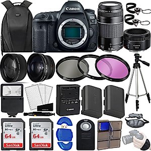 Canon EOS 5D Mark IV 30.4 MP DSLR Full Frame Camera Body with EF 50mm F1.8 STM Lens + EF 75-300mm F4-5.6 III Lens Kit Pro Travel Bundle
