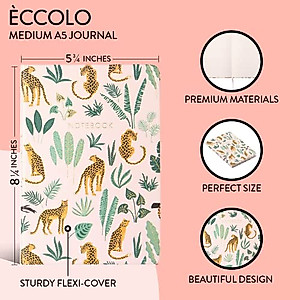 Eccolo Medium Lined Journal Notebook, Flexible Cover, A5 Writing Journal, 256 Ruled Ivory Pages, Ribbon Bookmark, Lay Flat, Notebook for Work or School, Cheetah (5.75-x-8.25 inches)