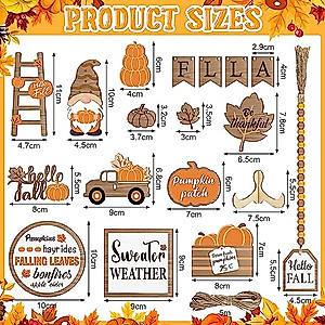 Maitys 21 Pcs Fall Thanksgiving Tiered Tray Decor Set Fall Pumpkin Gnome Truck Wood Sign Rustic Farmhouse Decor Hello Fall Wood Bead Decorative Tabletop Sign for Autumn Thanksgiving Day Table Holiday