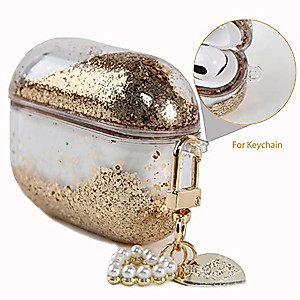 QIXIU Quicksand Headphone Case Compatible with AirPods Pro,Kawaii Cute Sparkle Liquid Protective Case,Funny Creative Hard Clear Airpods Pro Cover with Keychain (Gold,AirPods Pro)