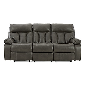 Signature Design by Ashley Willamen Modern Tufted Faux Leather Reclining Sofa with a Drop Down Table, Dark Gray