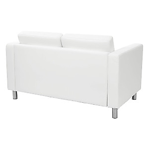 Office Star Pacific Loveseat with Padded Box Spring Seats and Silver Finish Legs, Dillon Snow Faux Leather