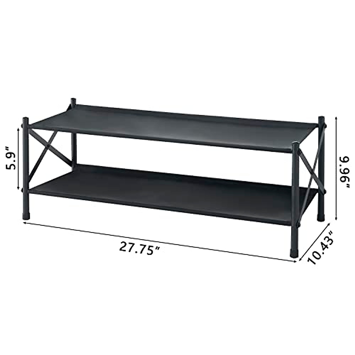 Tajsoon 2-Tier Stackable Shoe Rack, Expandable Fabric Shoes Shelf Storage Organizer with X Shape Fixed Frame for Entryway Doorway, Black