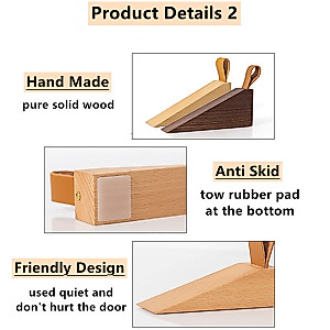 Door Stopper, Soild Beech Wood Doorstop Wedge, Non-Slip Door Stops Wedges, Sturdy and Durable Door Stop Wedge, Security Door Stopper with Leather Band for Hanging (2PCS)