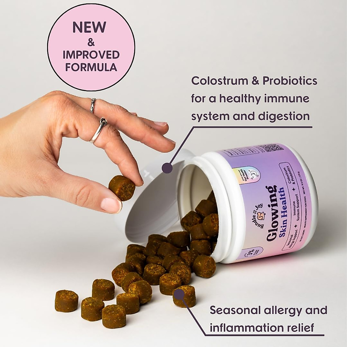 Bundle x Joy Glowing Skin and Coat Supplement for Dogs, 90 Soft Chews, Probiotics for Dogs with Colostrum, Omega 3 Fatty Acids, Salmon Oil, and Turmeric, Supports Seasonal Allergies & Itchiness