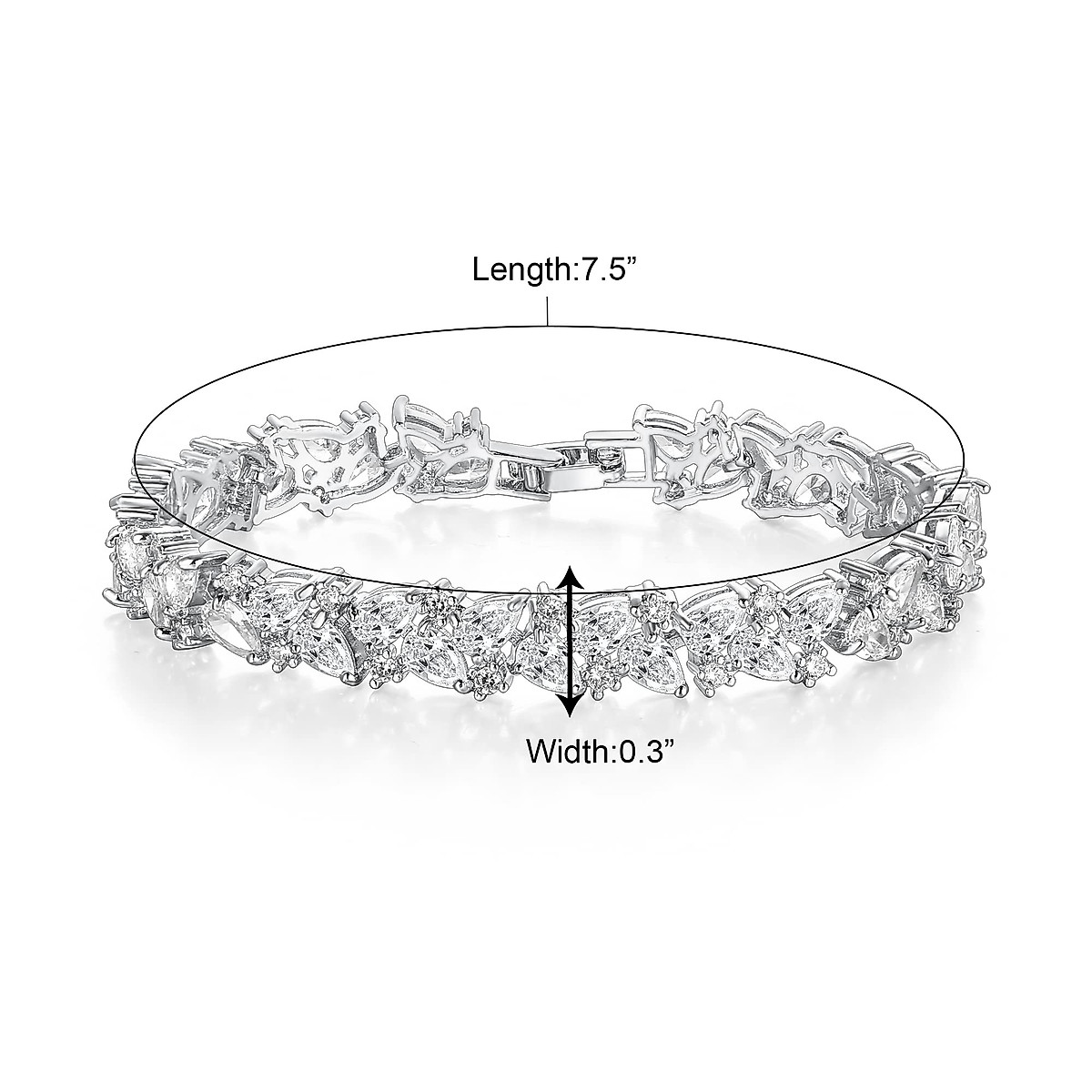Crysdue Marquise Cubic Zirconia Wedding Bridal & Prom Tennis Bracelets for Brides Bridesmaids, Silver Plated Bracelet Gifts for Women