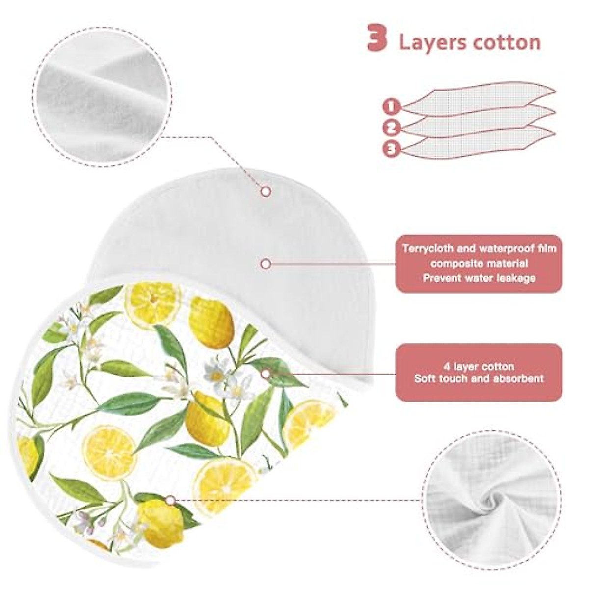 vvfelixl Muslin Burp Cloths Lemon Flowers Baby Washcloths for Baby Girl Boys 2 Pack White