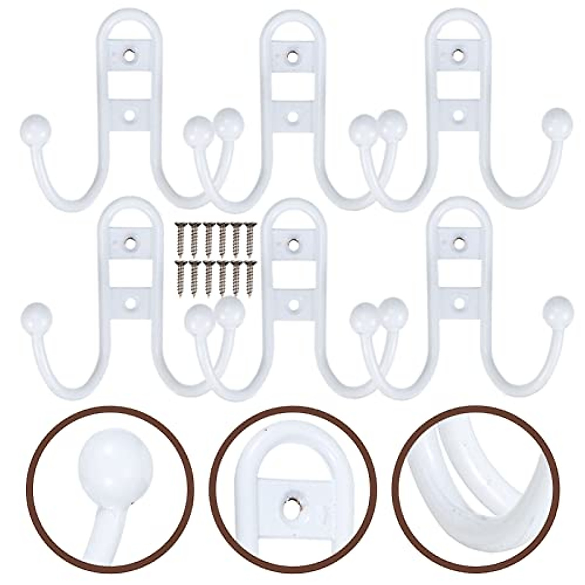 Zerodeko 6pcs Metal Wall Hooks Towel Hooks Coat Hook Robe Hook Vintage Hooks Coat Hook Door Hangers Clothes Cabinet Closet Sponges Wall Hook for Bathroom Bedroom Kitchen White