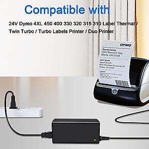TKDY 24V for Dymo Printer Power Supply, 100-240V AC to DC 24Volt 2.5A Power Adapter for Dymo 4XL 400 450 310 315 320 330 Thermal Labels Printer Writer.