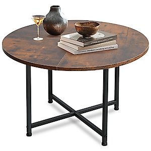 SENIG Round Coffee Table, 2-Tier Coffee Table with Storage Shelf for Living Room, Center Table for Small Spaces, Rustic Brown