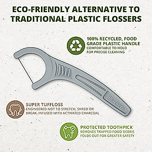 Plackers Ecochoice Activated Charcoal Recycled Dental Flossers, 90 Count (Pack of 1)
