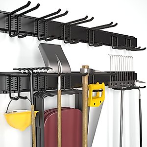 Mayyol Garage Tool Storage Racks - Wall Mount Lawn Organization - Yard Tools Hanger - Organizer Holder with Adjustable Heavy Duty Hooks for Garden Tools - Max Load 350lb, Black