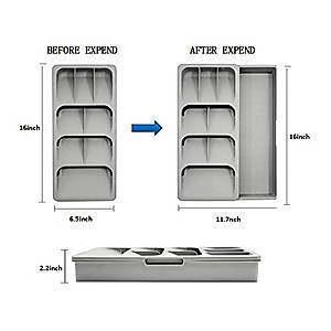 Kitchen Drawer Silverware Organizer Tray, Expandable Kitchen Utensils Organizer for Cutlery, Flatware,Spoon Knife and Fork Partition Storage