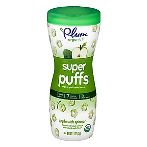 Plum Organics Super Puffs, Organic Baby Puffs, Apple with Spinach, 1.5 oz