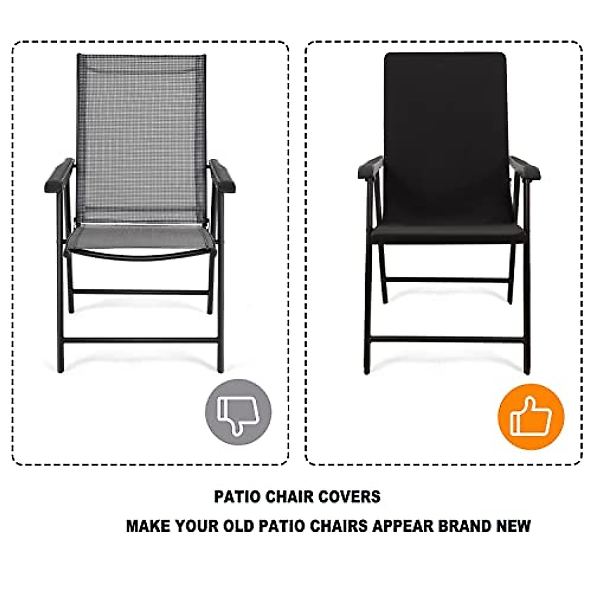 Deisy Dee Patio Dining Chair Covers, Outdoor Steel Sling Folding Chair Covers, Garden Metal Chair Covers (1, Black)
