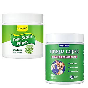 Dog Eye Wipes, 120 Pet Tear Stain Wipes for Dogs and Cats,Finger Ear Wipes for Dogs and Cats