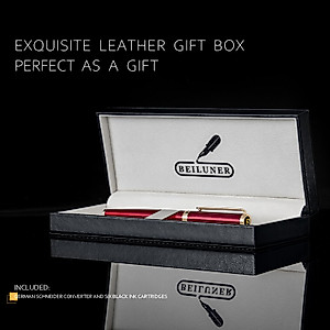 BEILUNER Red Fountain Pen,Stunning Luxury Pen,24K Gilded Nib(Medium),Gorgeous 24K Gold Finish,German Schneider Ink Converter,Trustworthy Pen Gift for Men&Women-Elegant,Executive,Nice Pen for Writing