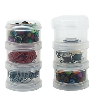 Paylak Storage Container Impact Resistant Stackable Clear Containers 6 For Beads Crafts Findings Small Items 1.75" Round