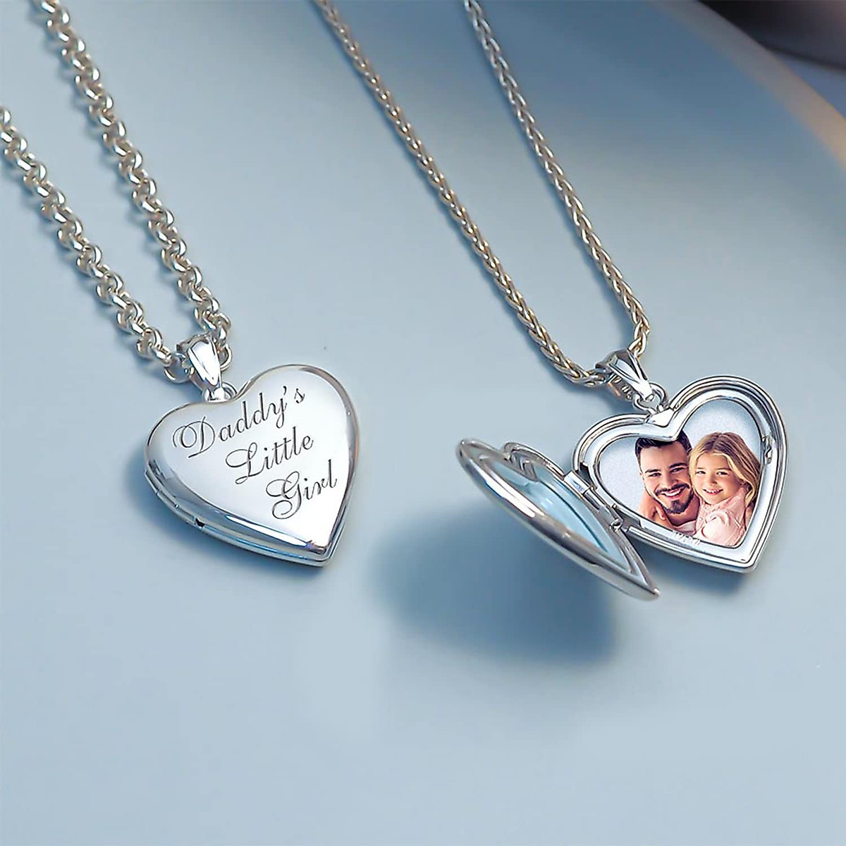 PicturesOnGold.com Sterling Silver 'Daddy's Little Girl' Heart Locket Pendant Necklace - 3/4 Inch X 3/4 Inch (Locket + Photo)